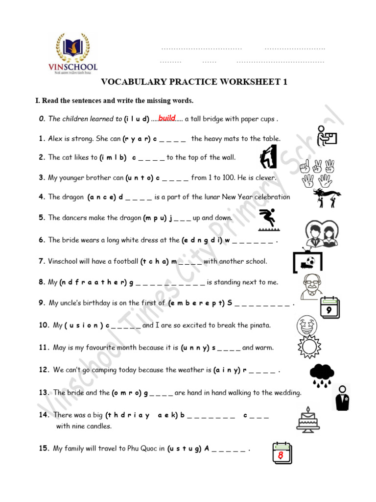 Vocabulary Practice Worksheets for Kids | PDF