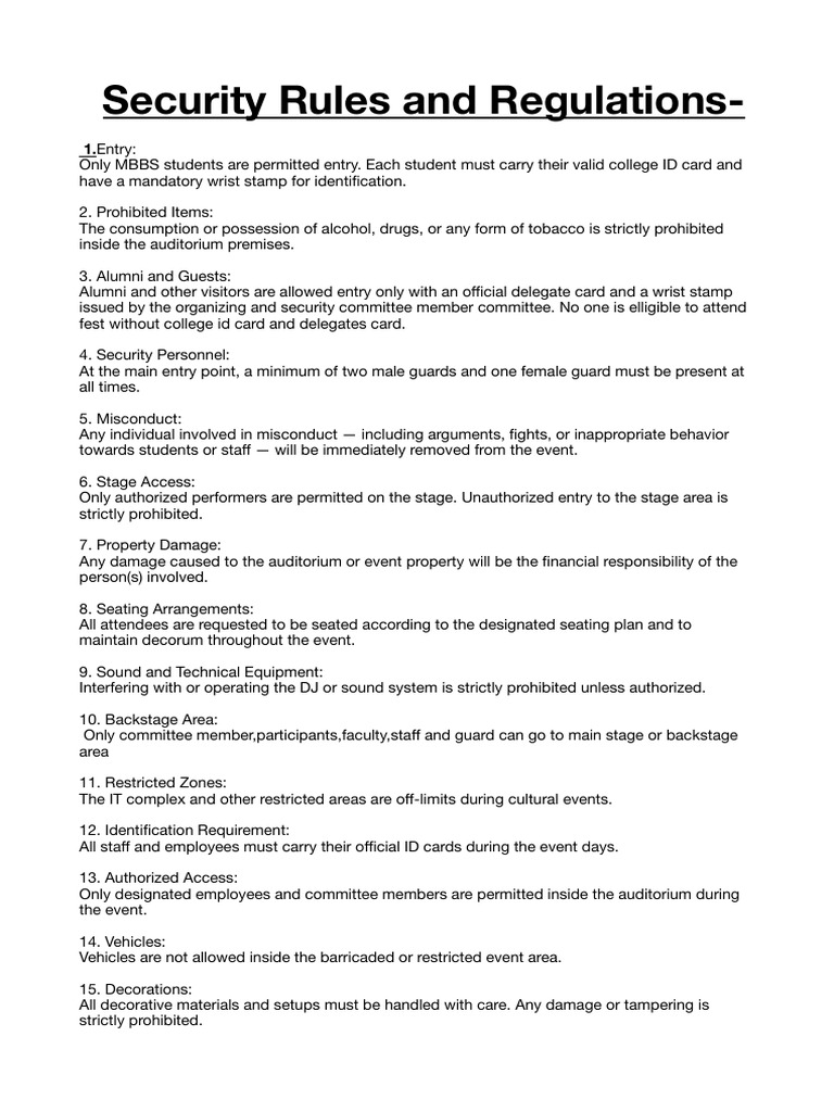 Event Security Rules for MBBS Students | PDF