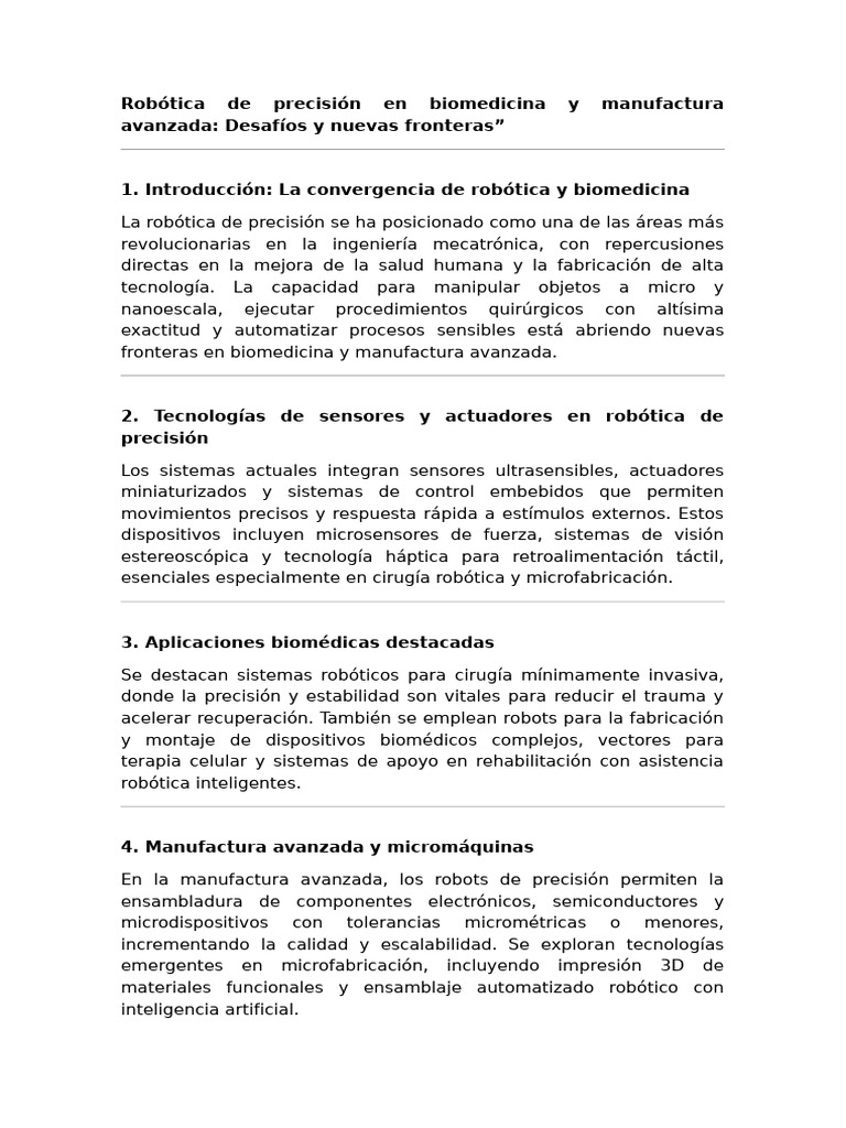 Robótica de Precisión en Biomedicina y Manufactura | PDF