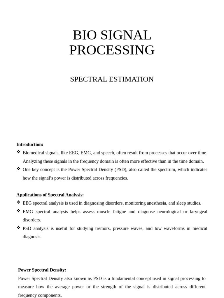 Bio Signal Processing Spectral Estimation | PDF | Spectral Density ...