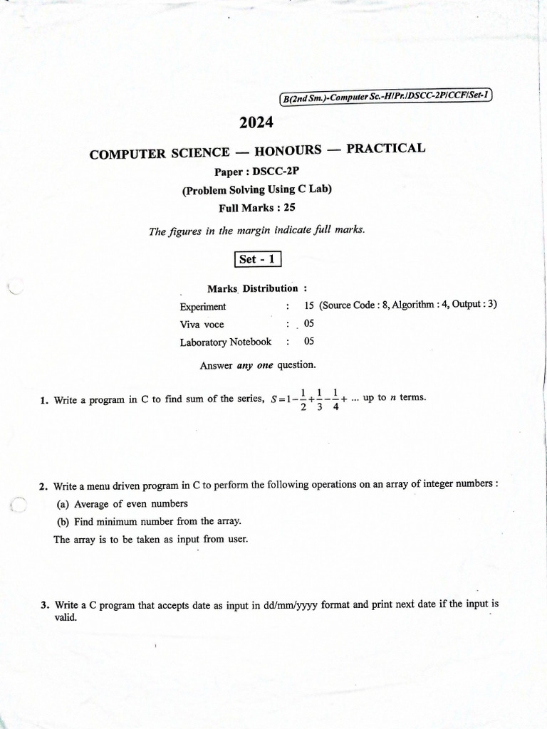 DSCC-2 Practical(Problem Solving Using C) | PDF
