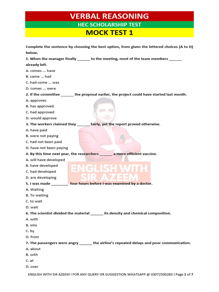 HEC Scholarship Test Verbal Reasoning Mock | PDF | Ecology | Nature