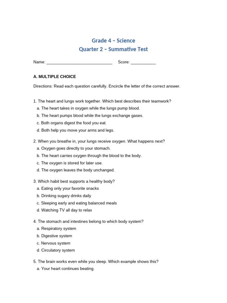 Grade 4 Science Quarter 2 Test | PDF | Frog | Foods