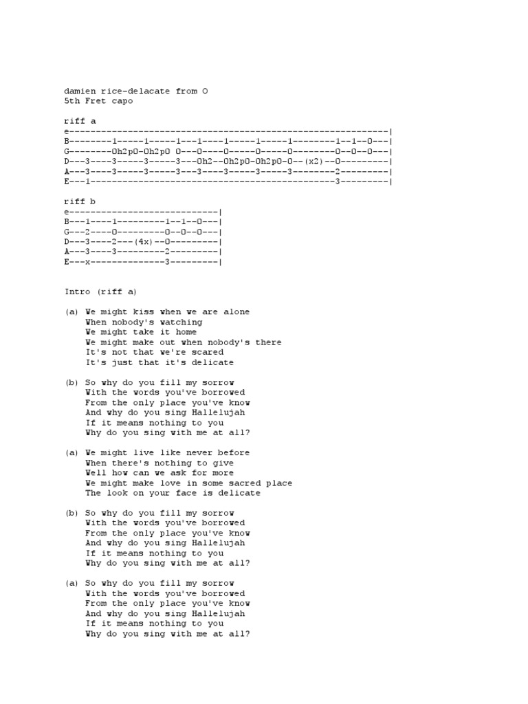 Damien Rice Delicate Tab & Chords | PDF | Song Structure | Songs