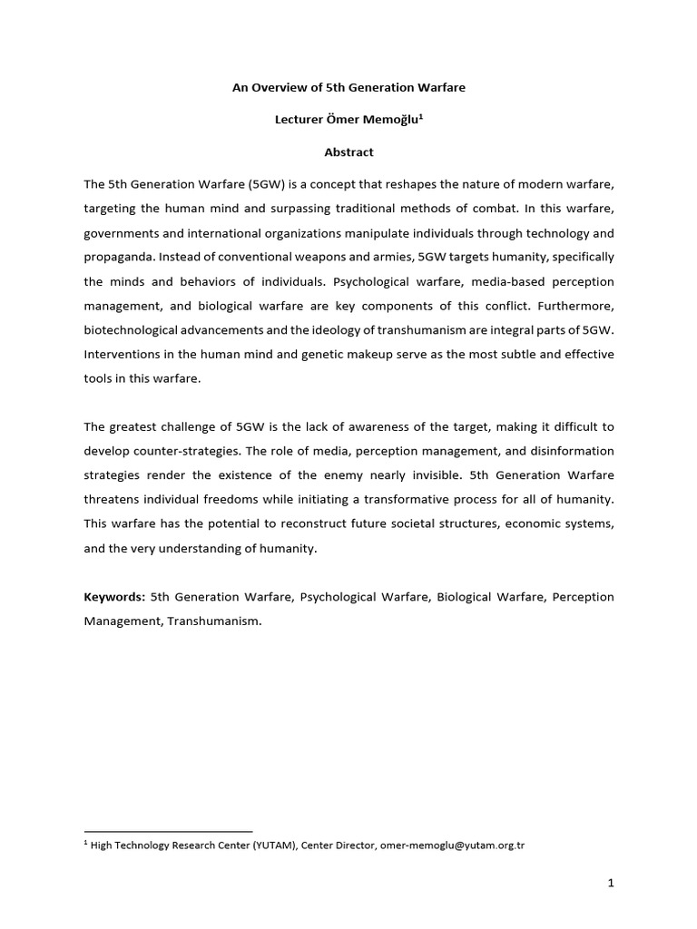 An Overview of 5th Generation Warfare | PDF | Military Tactics | Mind