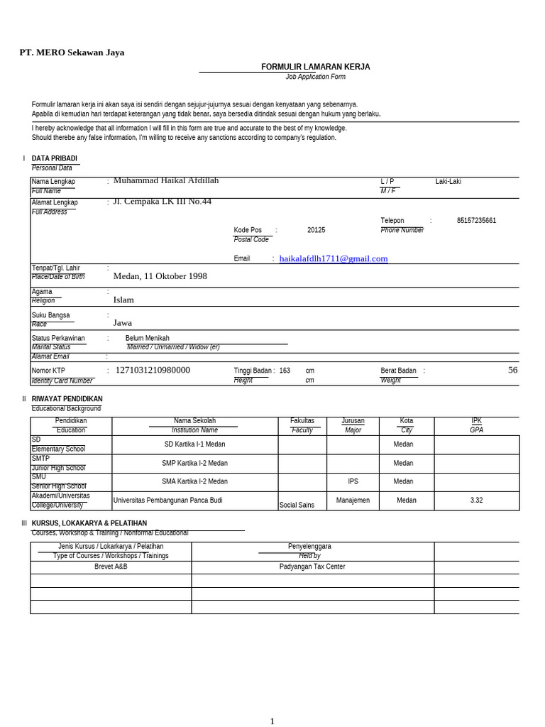 Form Aplikasi Lamaran - Kerja | PDF