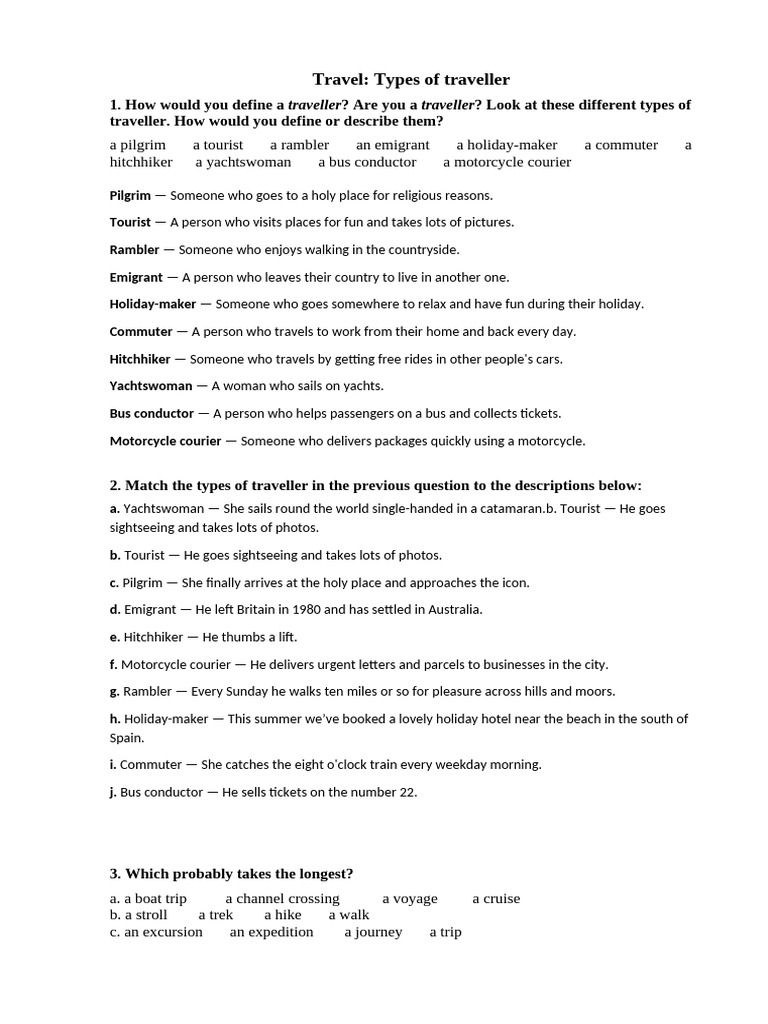 Ответы Travel - types of Traveller | PDF | Transport