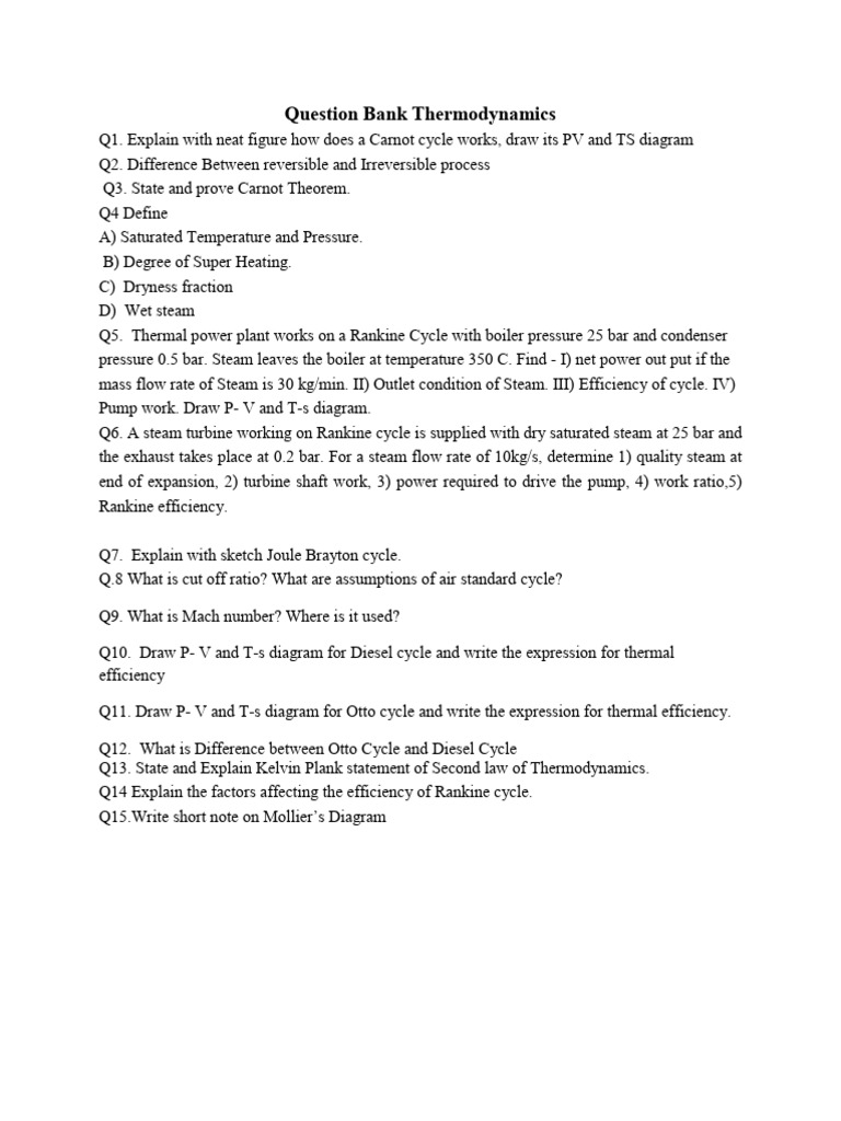 Thermodynamics Question Bank Guide | PDF