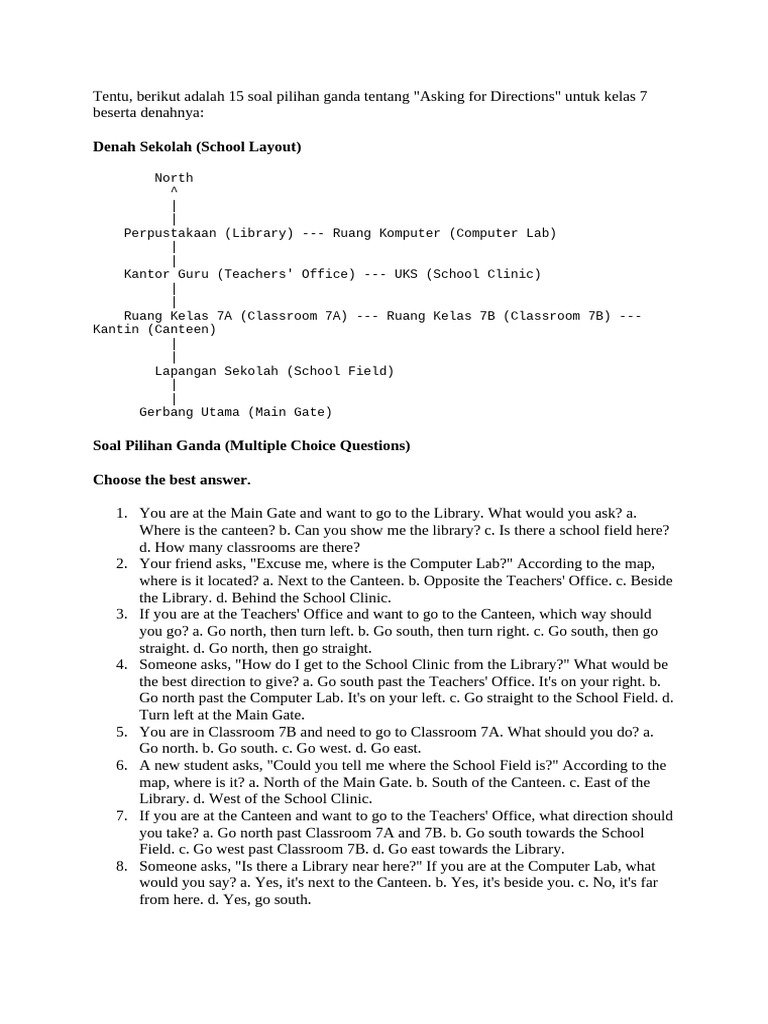 20 Soal PG Asking for Directions Kelas 7 | PDF | Chess Theory | Chess