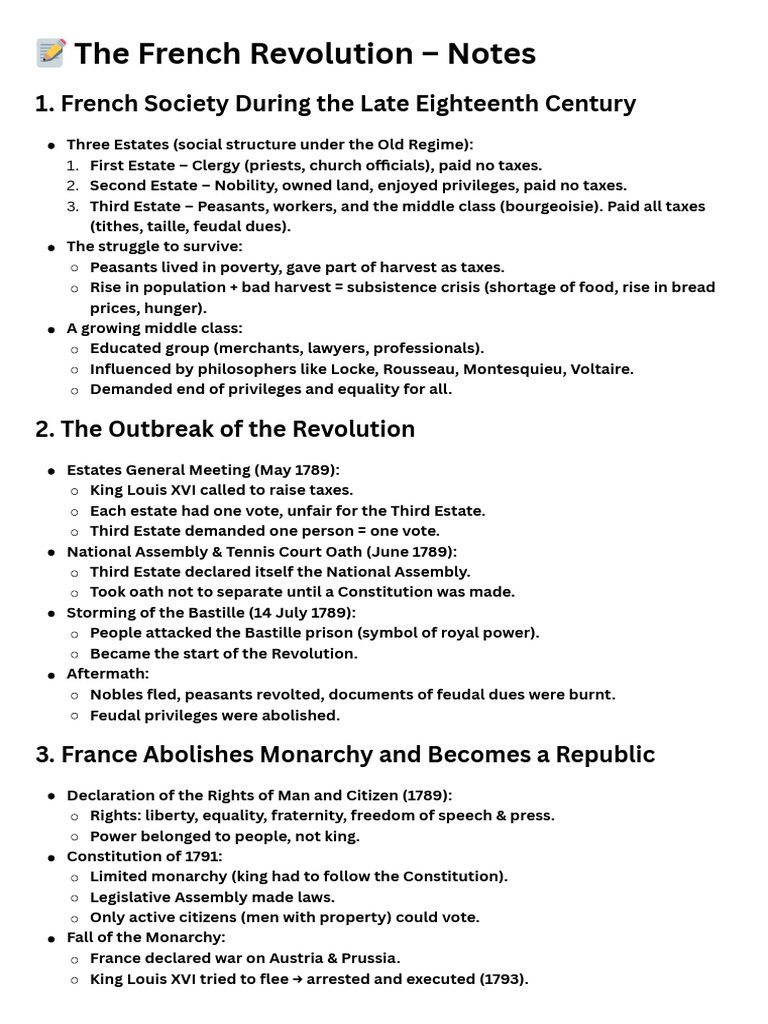 ? NCERT CBSE Class 9 - French Revolution Notes | PDF | French ...