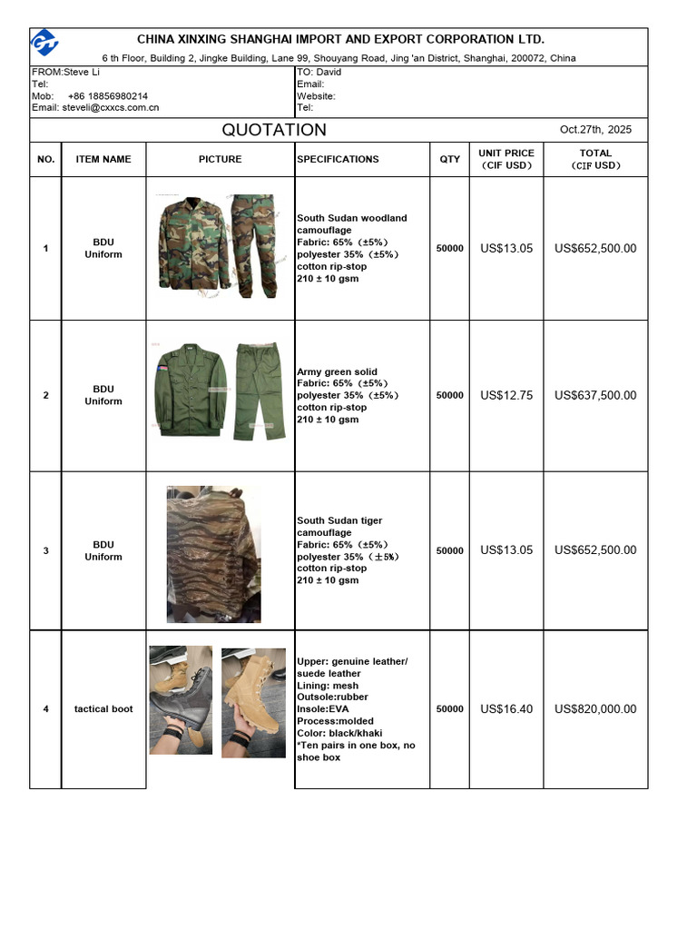 BDU Uniform and Tactical Gear Quotation | PDF | Clothing | Fashion