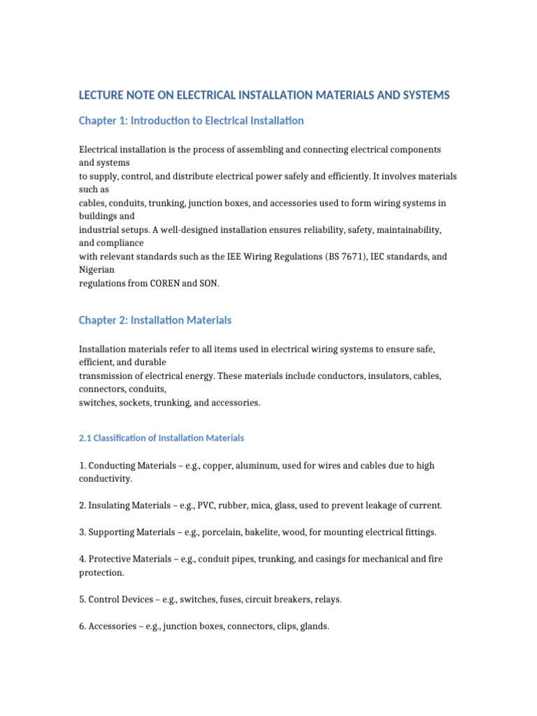 Overview of Electrical Installation Materials | PDF | Electrical Wiring ...