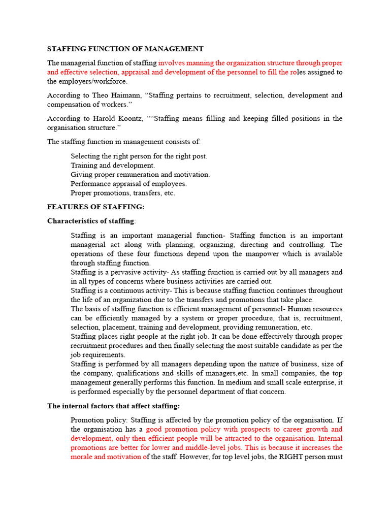 Staffing Function in Management Overview | PDF | Human Resources ...