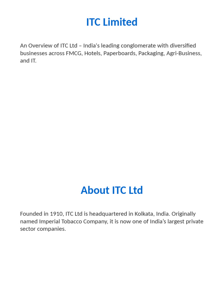 ITC Limited: India's Diversified Conglomerate | PDF