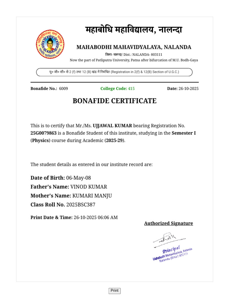 Bonafide Certificate | PDF