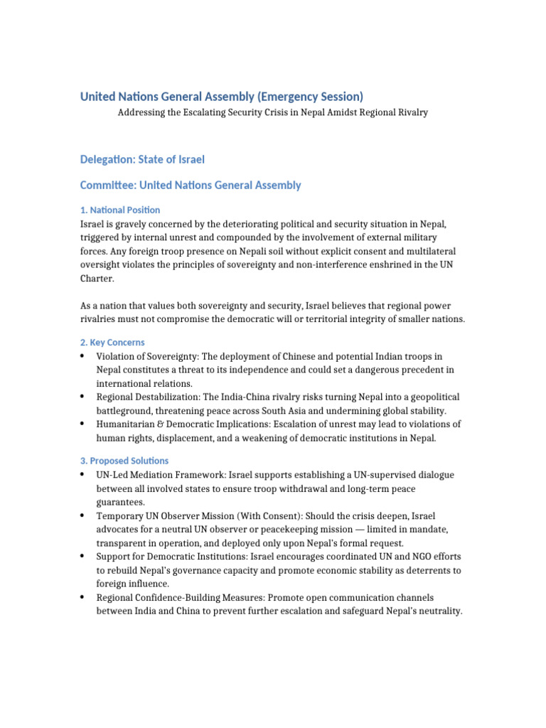 Israel UNGA Position Paper and Speech | PDF | United Nations ...