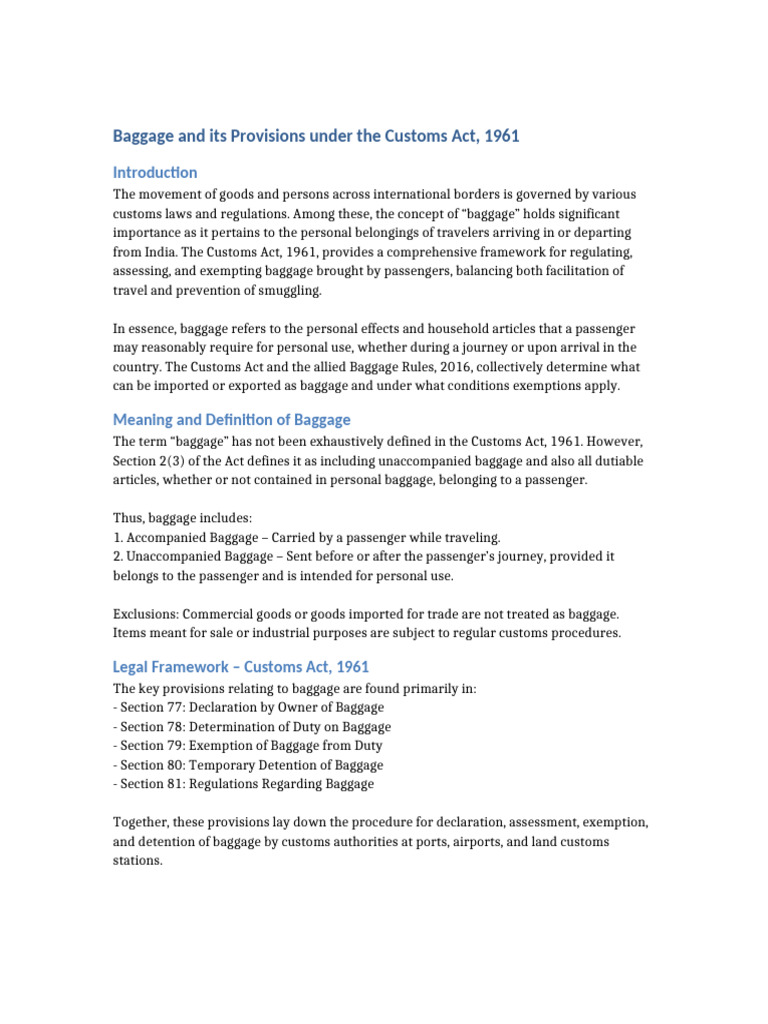Baggage Regulations Under Customs Act 1961 | PDF | Customs | Justice