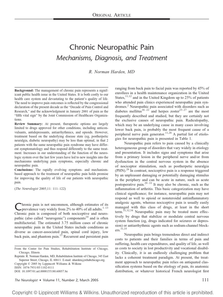 Chronic Neuropathic Pain: Diagnosis & Treatment | PDF | Peripheral ...