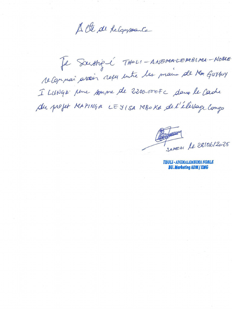 Acte de Reconnaissance 2 200 000fc | PDF