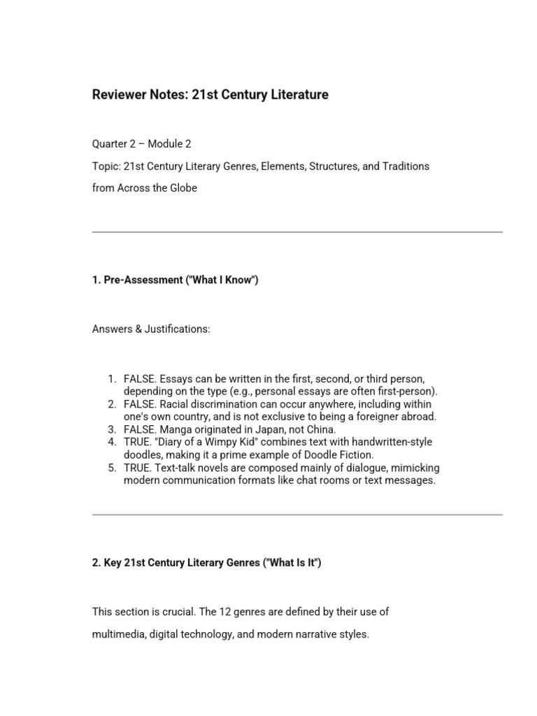 Reviewer Notes 21st Century Literature | PDF | Novels | Comics