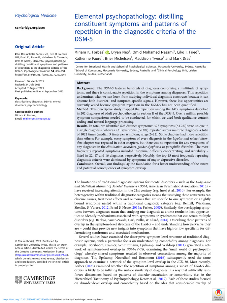 DSM-5 Symptom Overlap Analysis | PDF | Mental Disorder | Dsm 5
