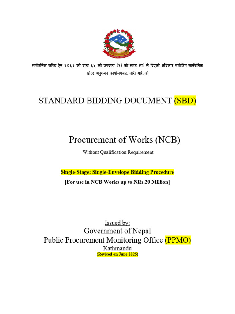 Standard Bidding Document for NCB Works | PDF | Specification ...