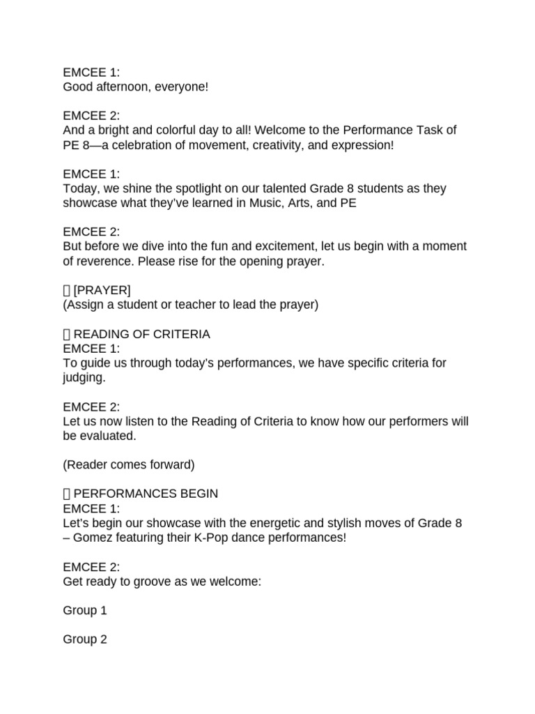 Culmination MAPEH Script | PDF