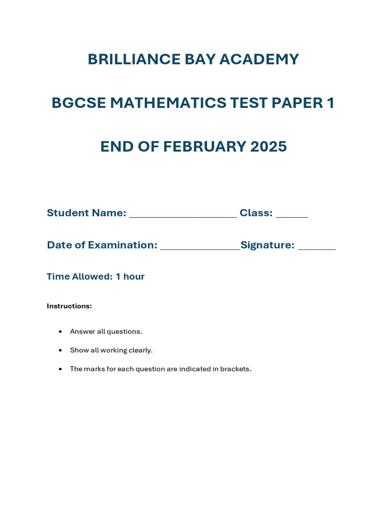 Bgcse Mathematics Test Paper 1 | PDF | Quartile | Mean