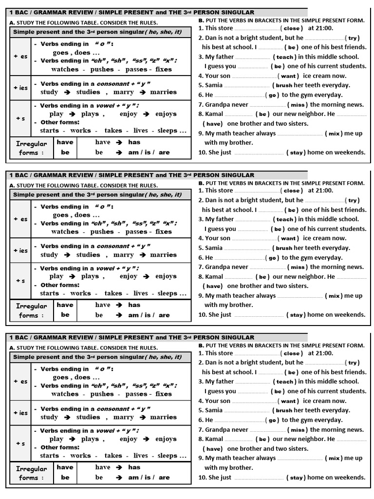 Simple Present- 3rd Person Singular | PDF | Linguistic Morphology ...