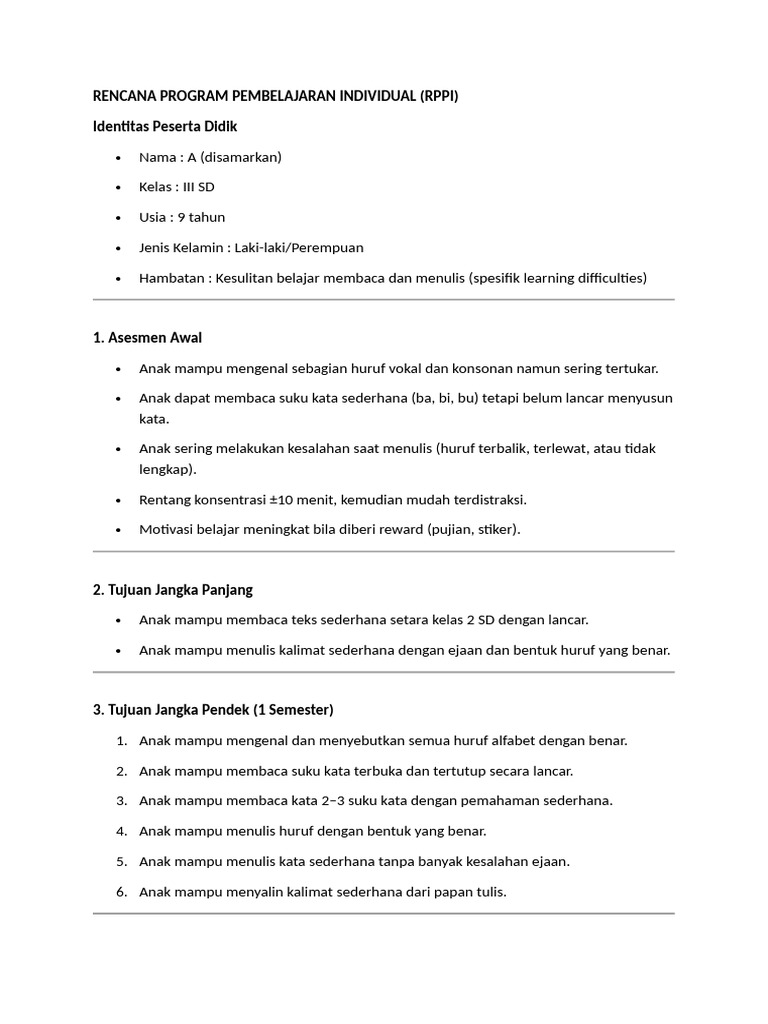 Rencana Program Pembelajaran Individual | PDF