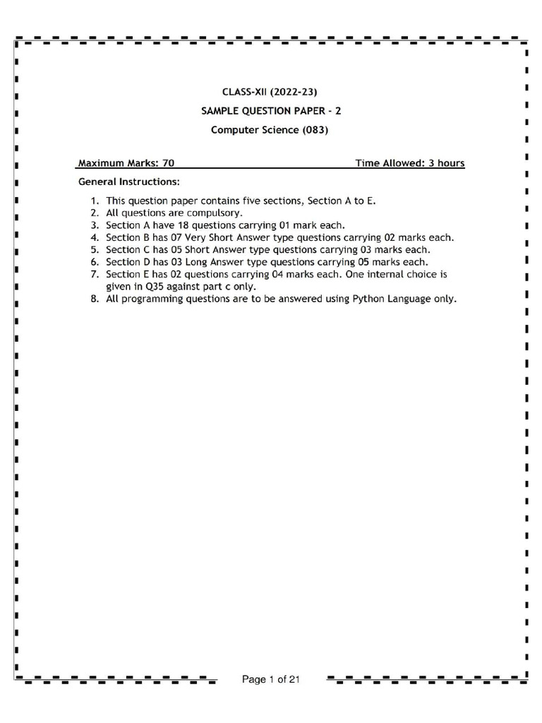 Sample Paper Set 2 | PDF