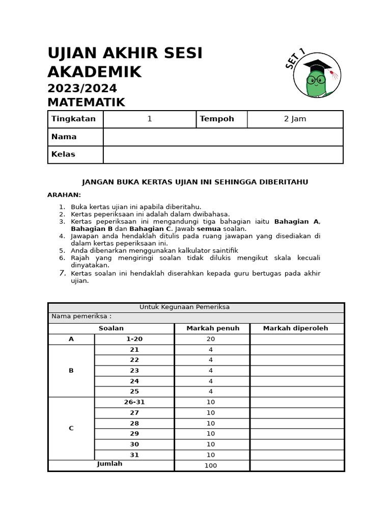 Uasa Math t1 | PDF