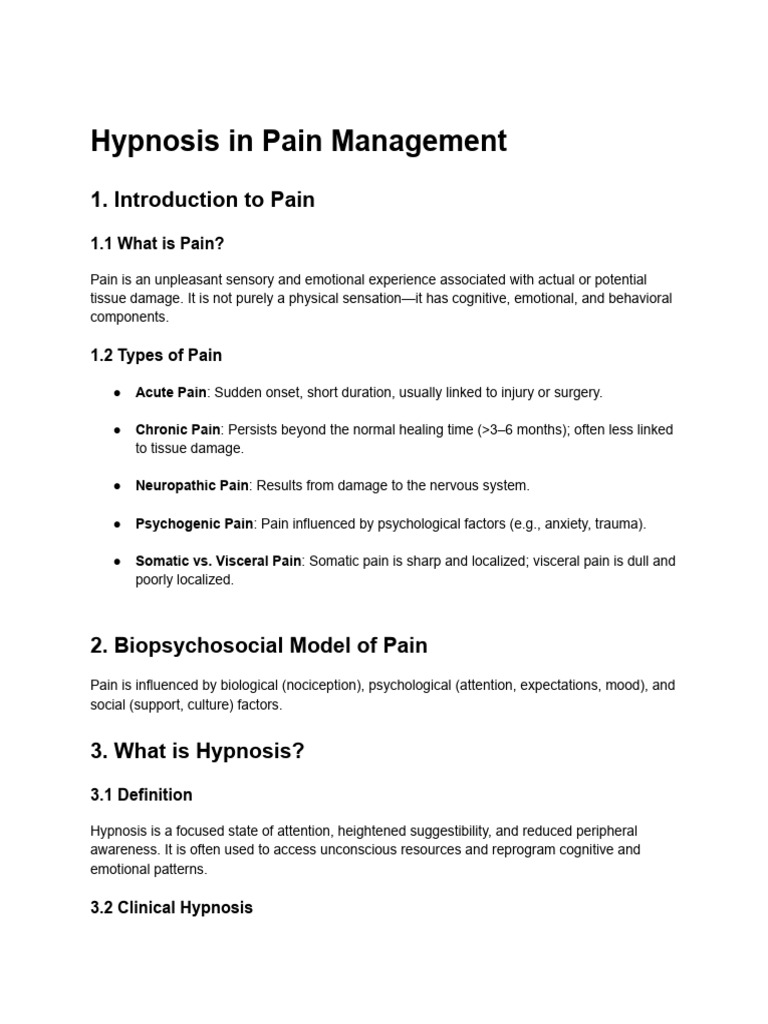 Hypnosis for Effective Pain Management | PDF | Pain | Hypnosis