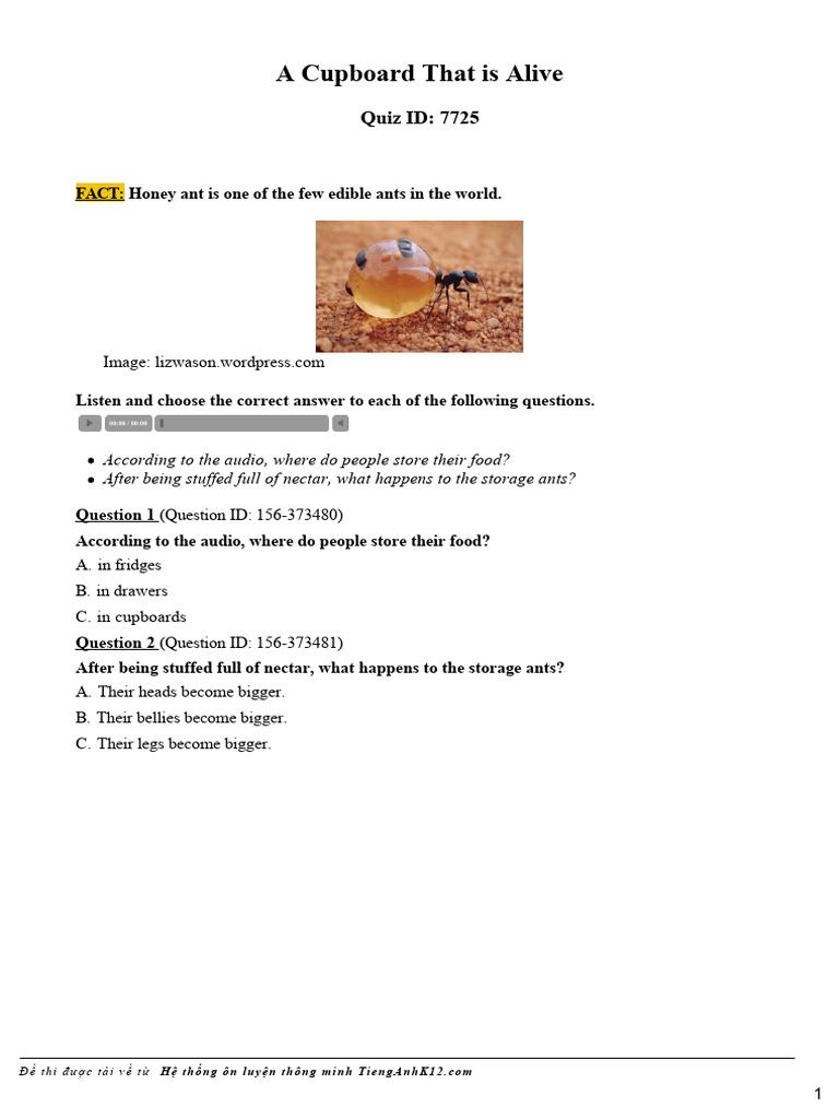 Quiz 7725 A Cupboard That Is Alive | PDF | Ant | Honey