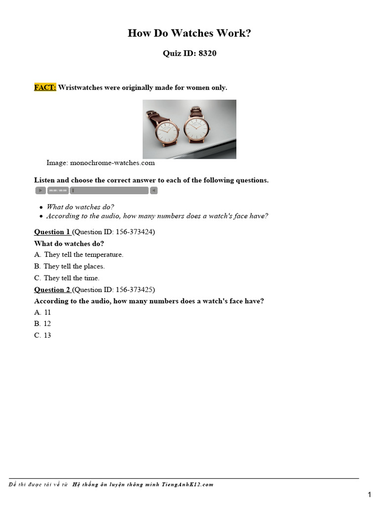 Quiz 8320 How Do Watches Work | PDF | Watch | Machines