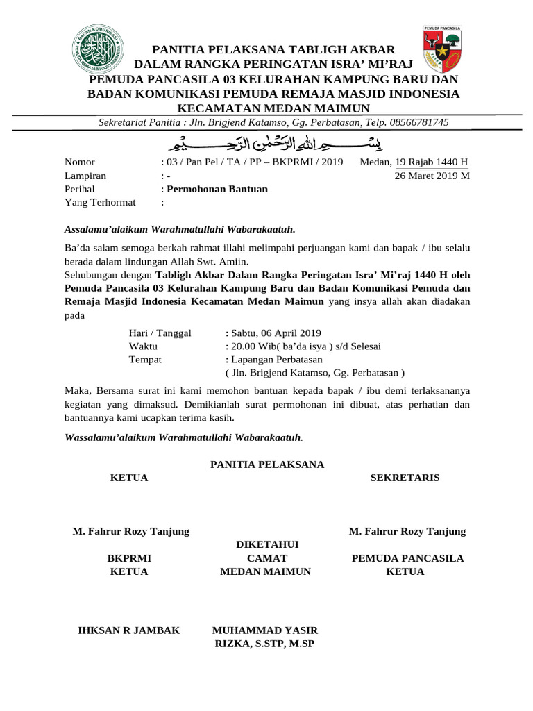 PROPOSAL PANITIA ISRA MIRAJ BKPRMI & PP | PDF