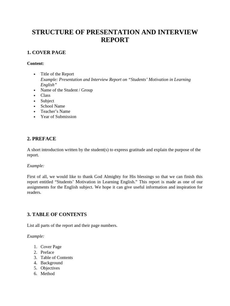 ? Structure of Presentation and Interview Repor | PDF | Motivation ...