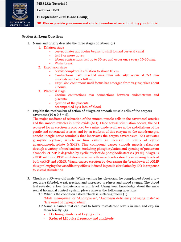 MBS+232+-+Tutorial+7+ L19-21 10+september CORE MEMO | PDF | Luteinizing ...