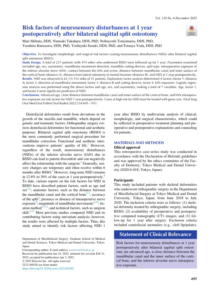 2022 Risk Factors of Neurosensory Disturbances at 1 Year ...