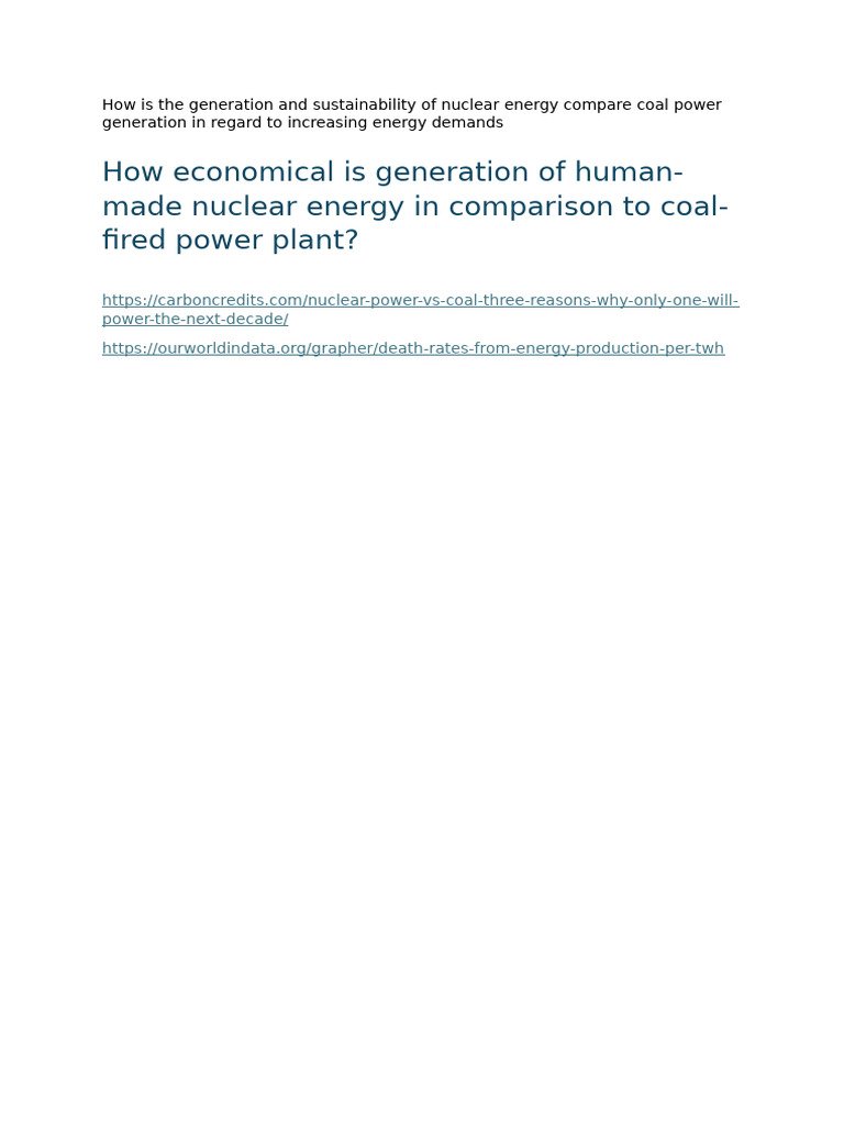 Nuclear Energy Vs Coal | PDF