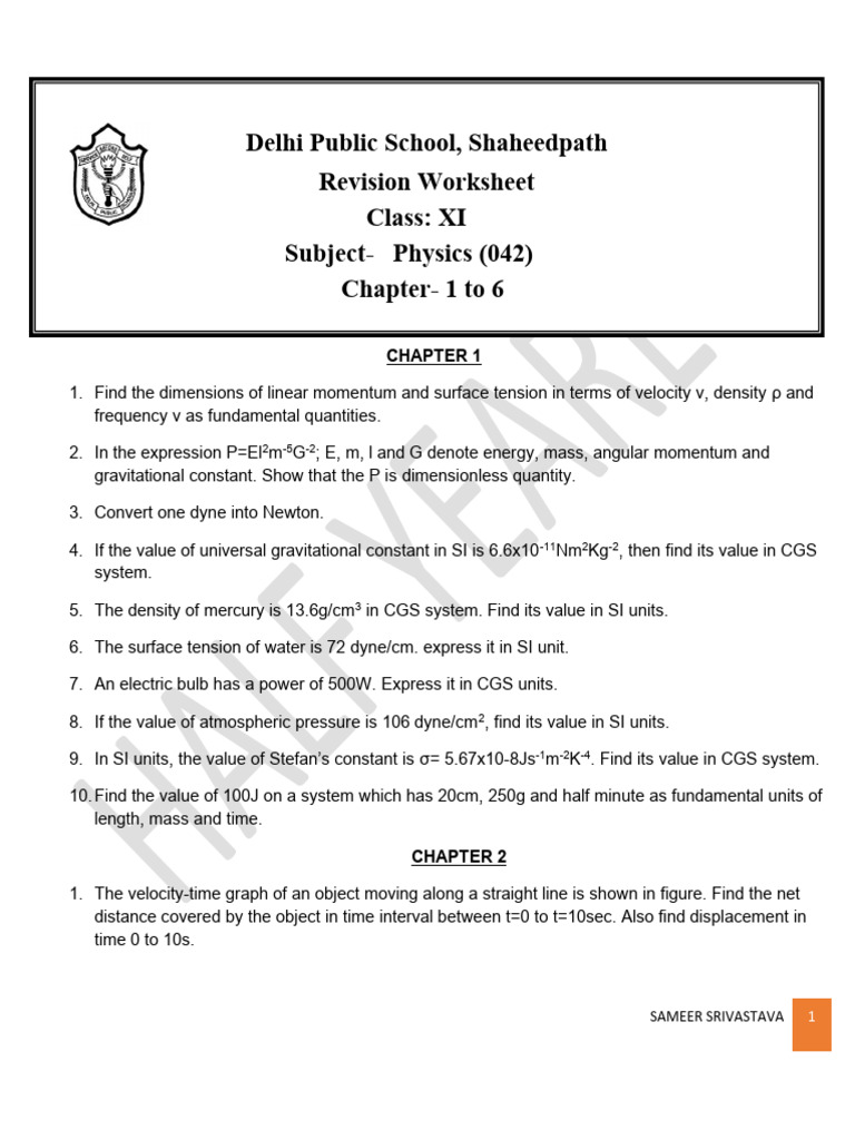 Revision Sheet For Half Yearly Exam | PDF | Collision | Tension (Physics)