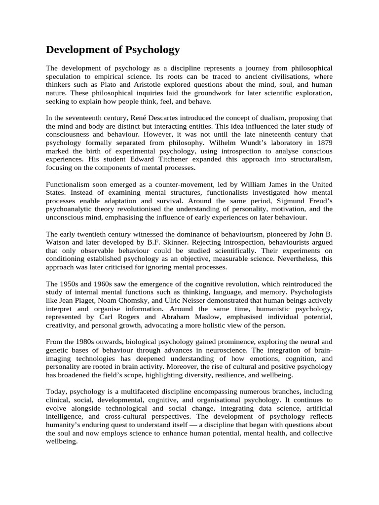 Development of Psychology | PDF | Psychology | Mental Processes