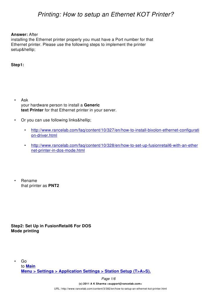 Setup Guide for Ethernet KOT Printer | PDF