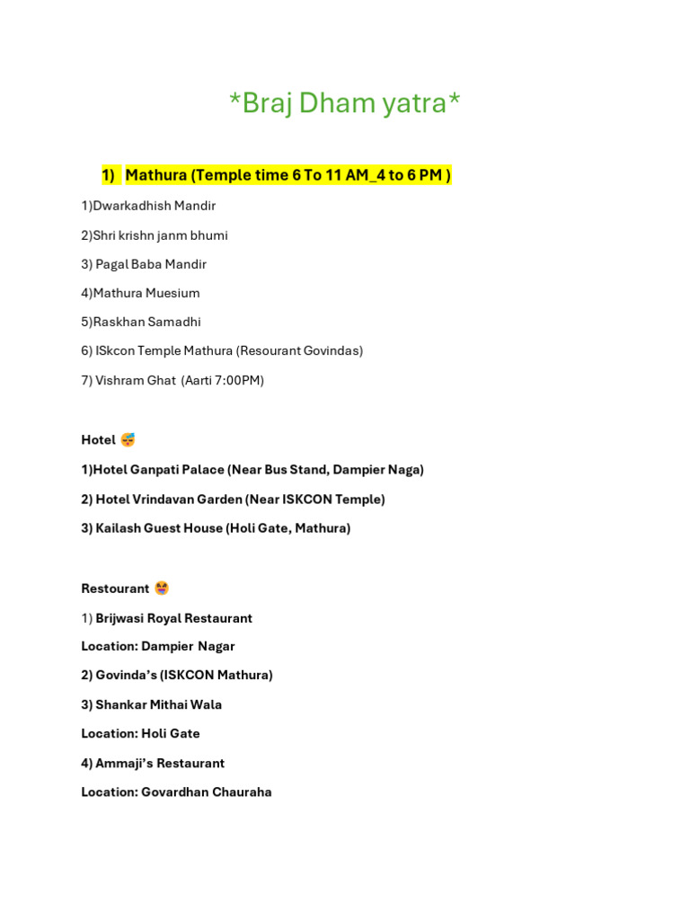 Braj Dham Yatra | PDF | Hindu Worship | Vishnu
