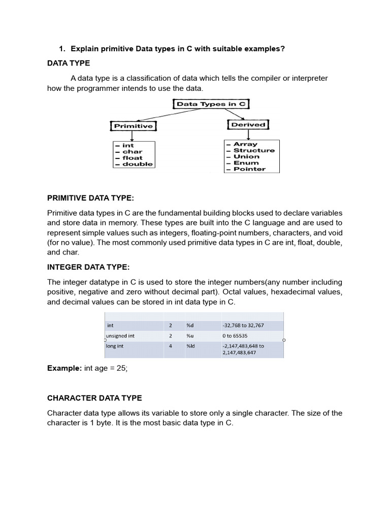 Unit-1 Mid Important Questions & Answers | PDF | Integer (Computer ...