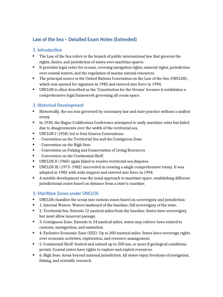 Law of the Sea Exam Notes Summary | PDF | Territorial Waters | United ...