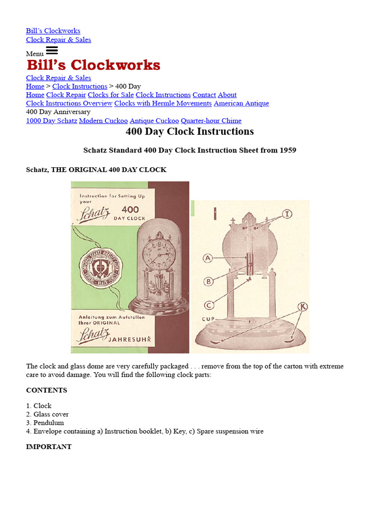 Kundo 400 Day Clock Setup Guide | PDF | Clock | Pendulum