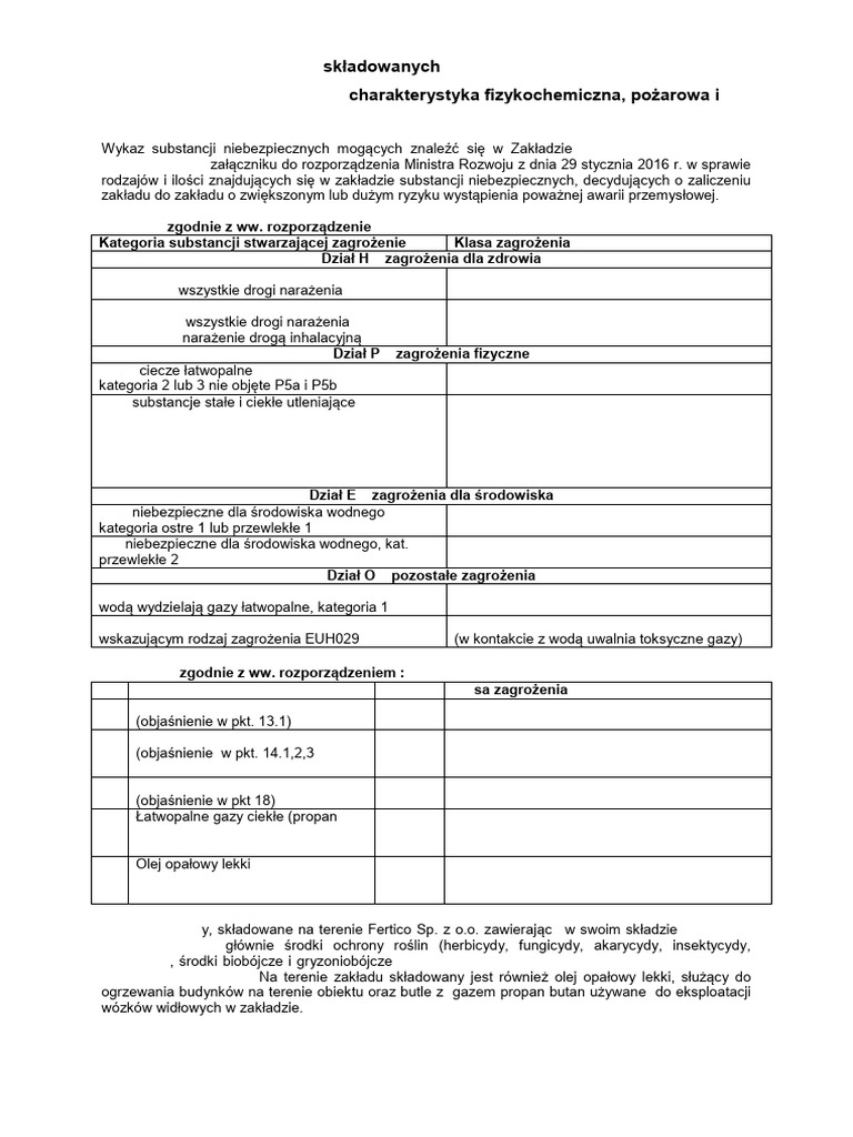 Rodzaje I Kategorie Składowanych Substancji Fertico | PDF
