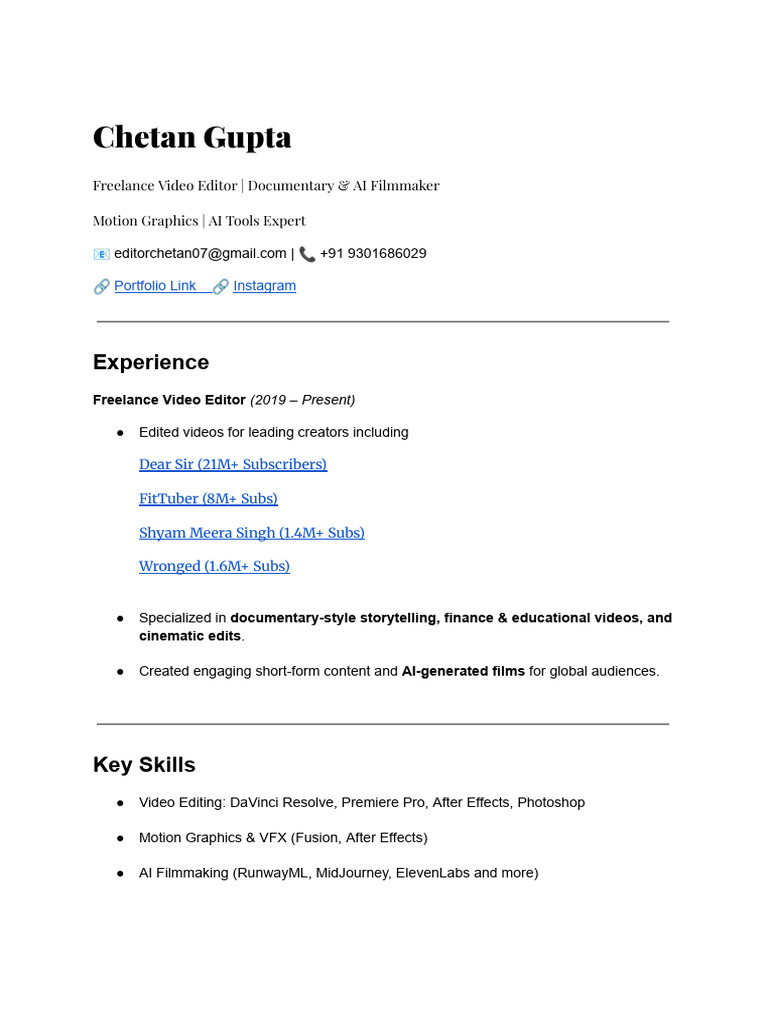 Chetan Gupta: Freelance Video Editor | PDF