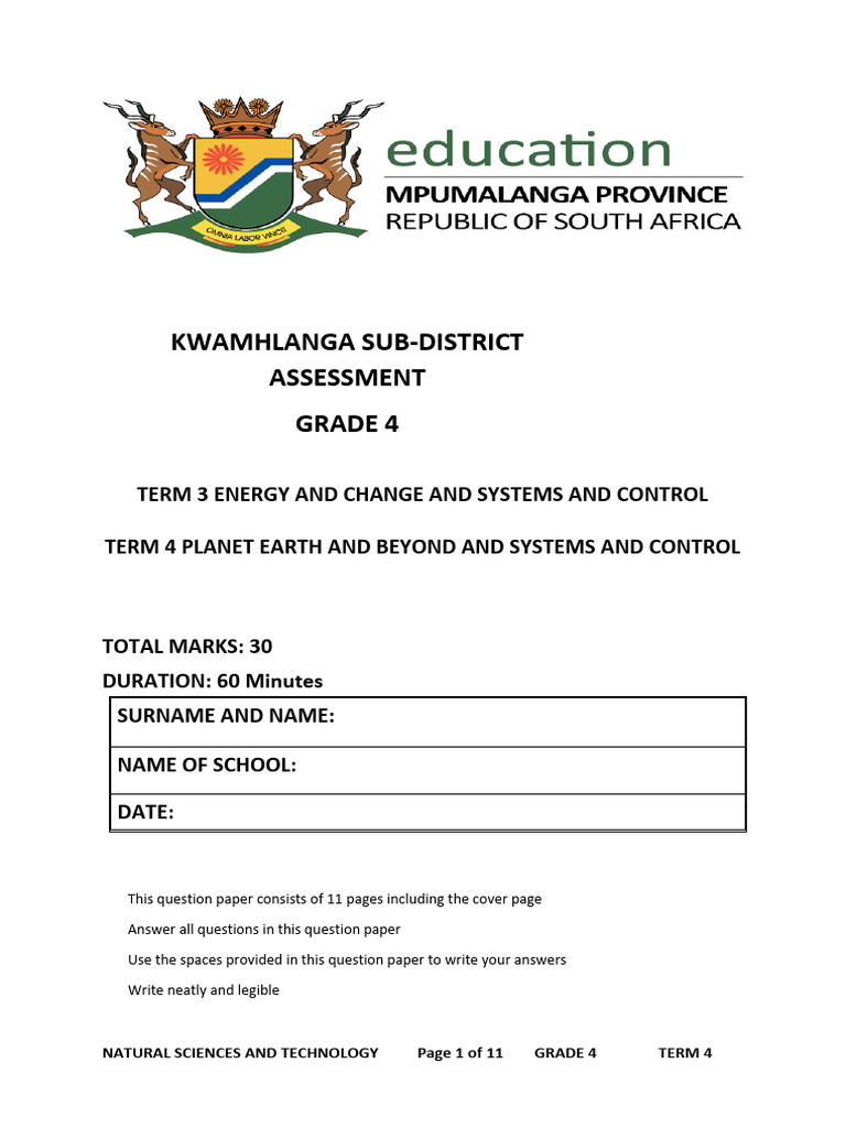 Grade 4 NST Term 4 Exam Paper | PDF | Musical Instruments